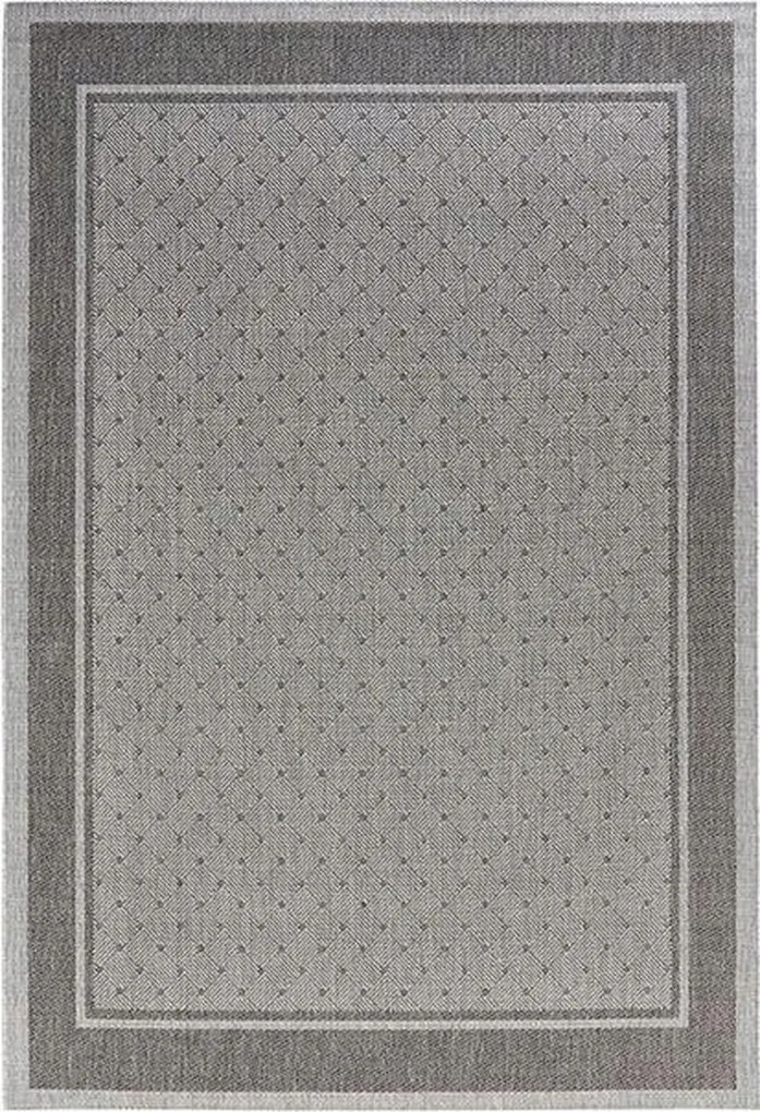 Šedý koberec typu sisal, plochý na terasu, vnější vnitřní rozměr 160x230