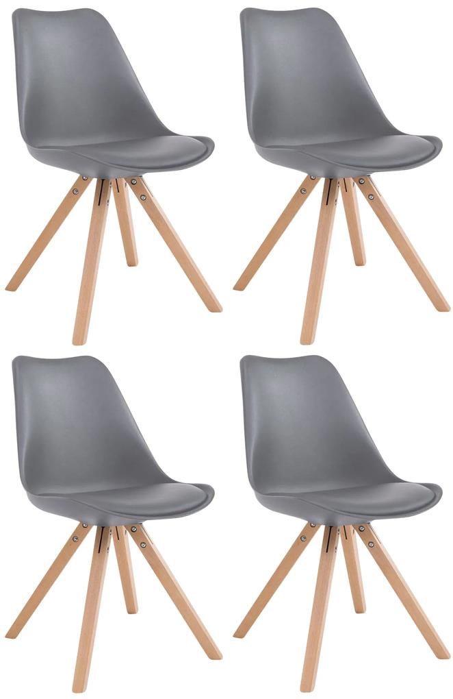 Jídelní židle Bordon - 4 ks - umělá kůže - přírodní rám | šedé