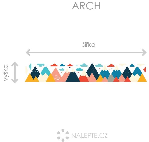Barevné hory samolepky na zeď arch 130 x 20 cm