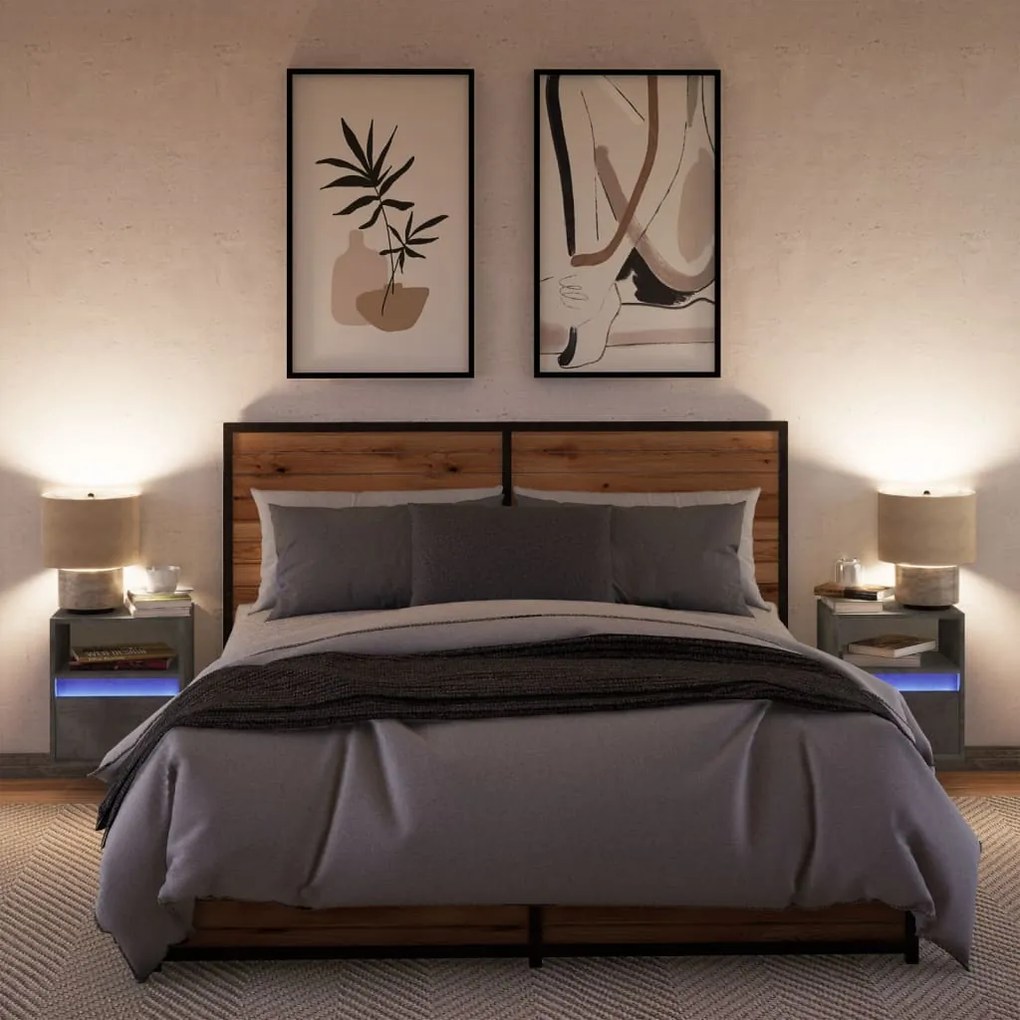 Nástěnné noční stolky s LED osvětlením 2 ks betonově šedé 3307982