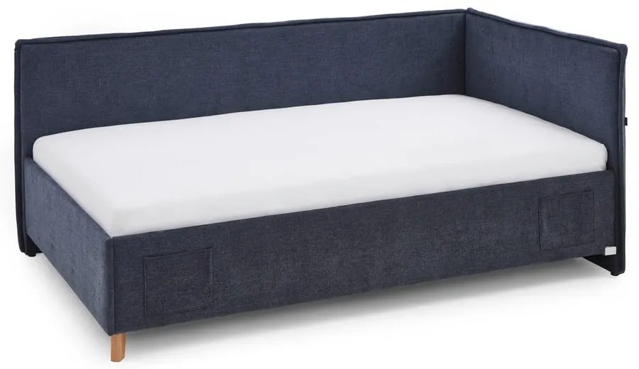 Tmavě modrá čalouněná rohová dětská postel s úložným prostorem s roštem 120x200 cm Fun – Meise Möbel Biano.cz