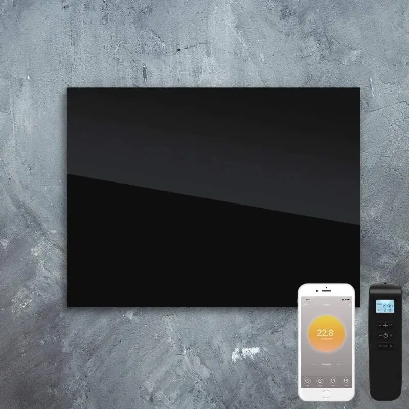 Černý skleněný infrapanel ByeCold 450 W, 80 × 60 cm