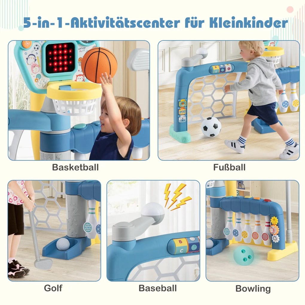 Costway 5-in-1 Sada basketbalových košů Centrum aktivit s nastavitelným
