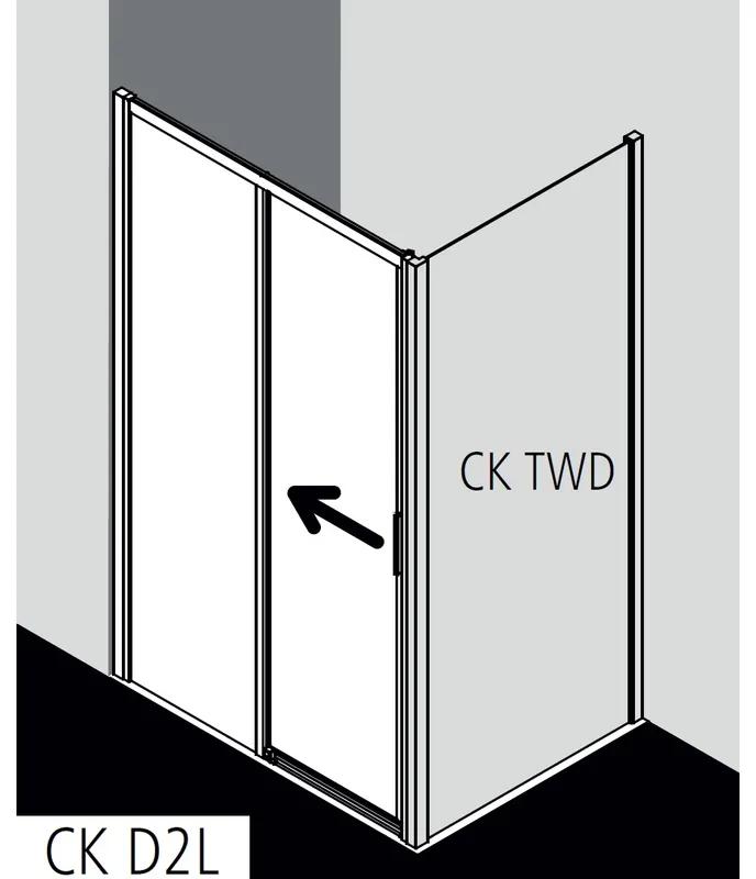 Dveře posuvné 2-dílné bezbariérové s pevným polemKermi Cada XS CKD2L levé stříbrné vysoký lesk, čiré ESG sklo s úpravou CADAclean 160 x 200 cm