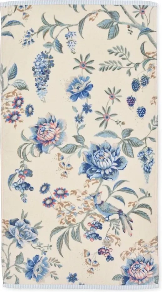 Pip Studio ručníky z bavlněného froté Secret Garden, bílo-modré (Luxusní ručníky z bavlněného froté v designu Secret Garden v bílo-modré barvě)