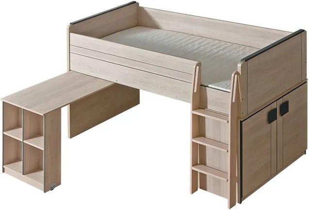 MAXMAX Dětská vyvýšená postel GAME G15 200x90 cm se stolem a skříní