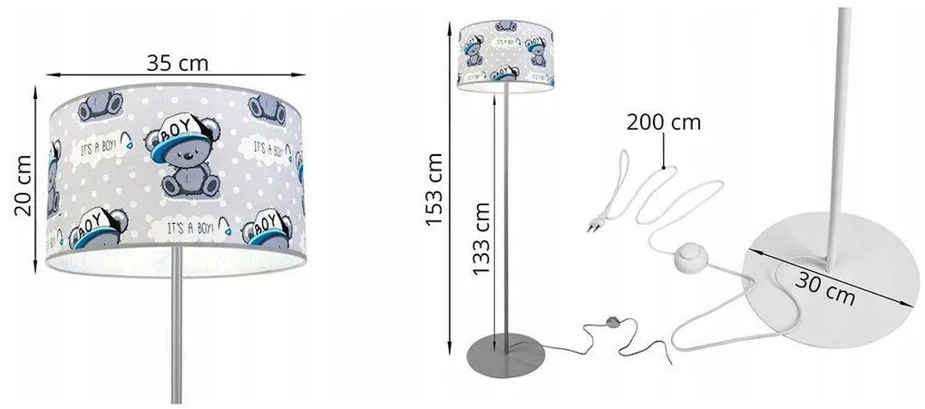Dětská stojací lampa Cone, 1x textilní stínítko se vzorem, (výběr ze 2 barev konstrukce), o