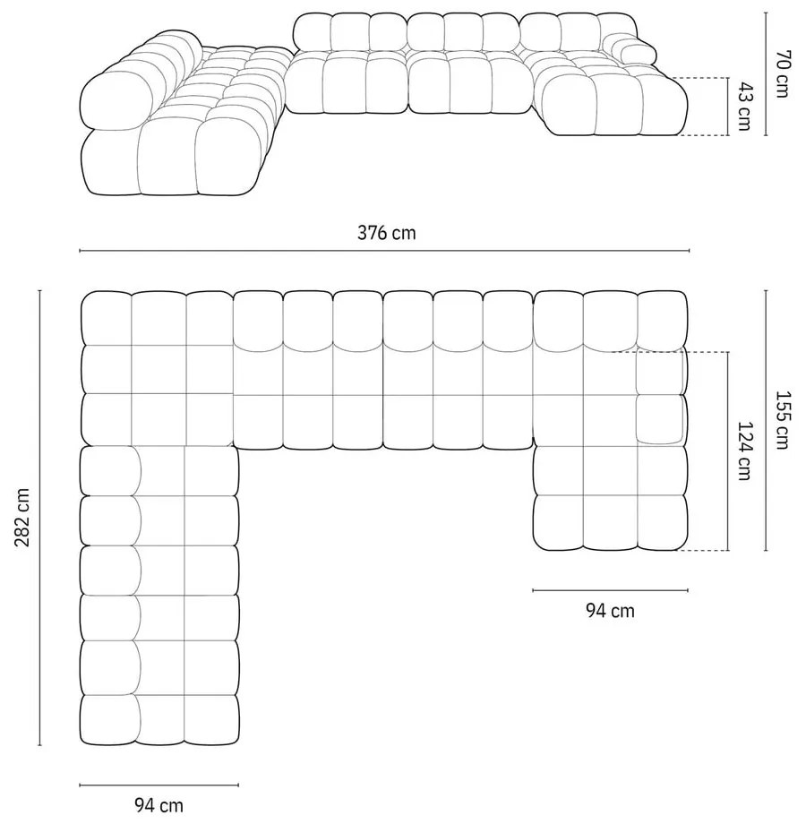 Černá sametová pohovka 379 cm Bellis – Micadoni Home