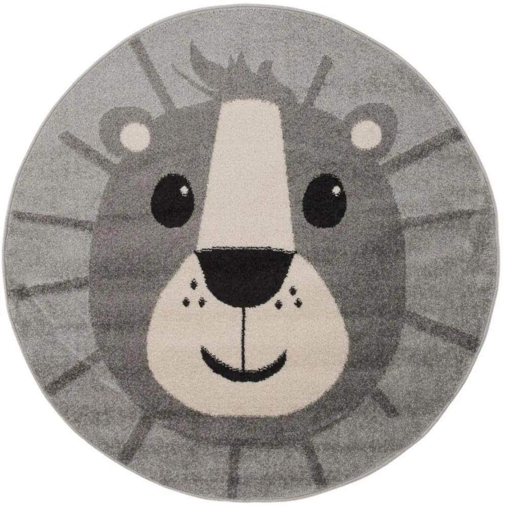 Dětský kusový koberec Lvíček šedý kruh 120x120cm