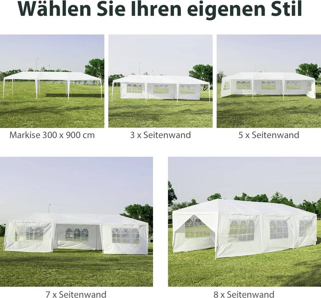 Costway Zahradní altán párty stan UV ochrana – 3 × 9 m, bílý
