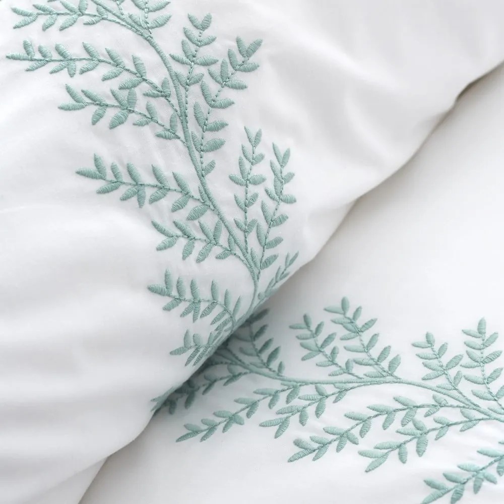 Bílé bavlněné povlečení na dvoulůžko 200x200 cm Embroidery Leaf – Bianca