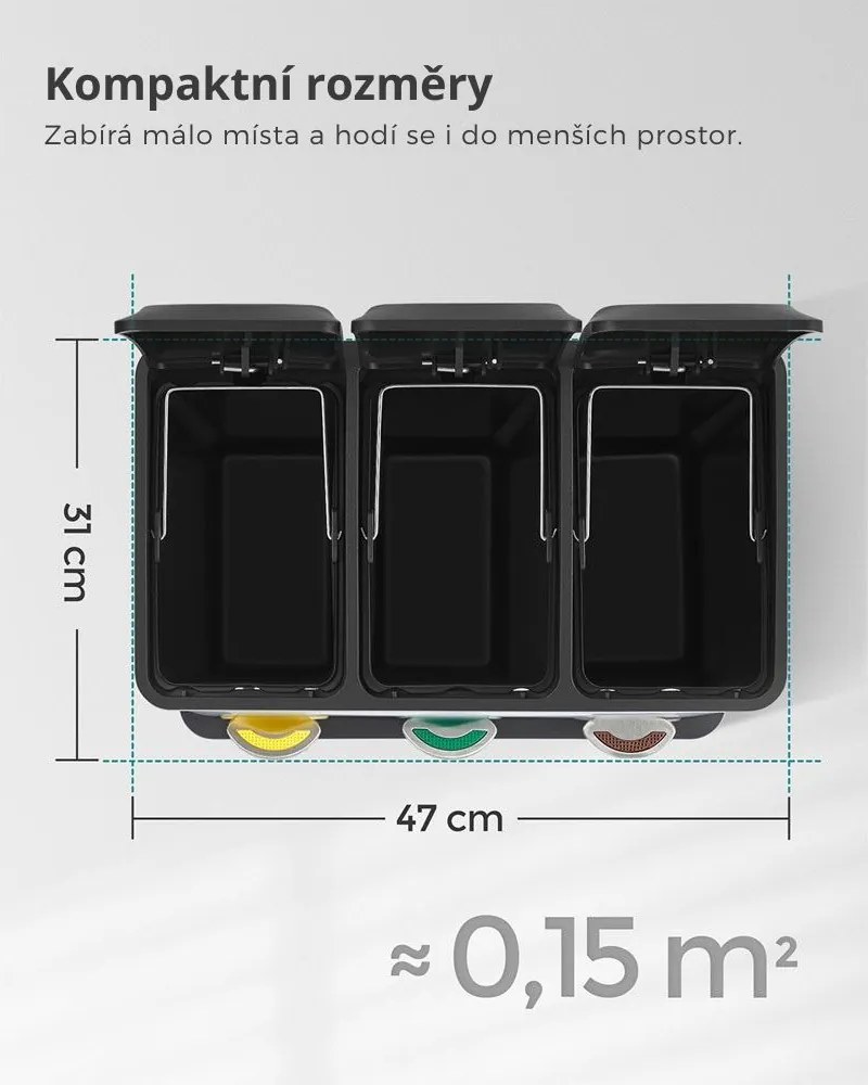 Koš na třídění odpadu SORT 24l (3x8l), černá SongmicsHome