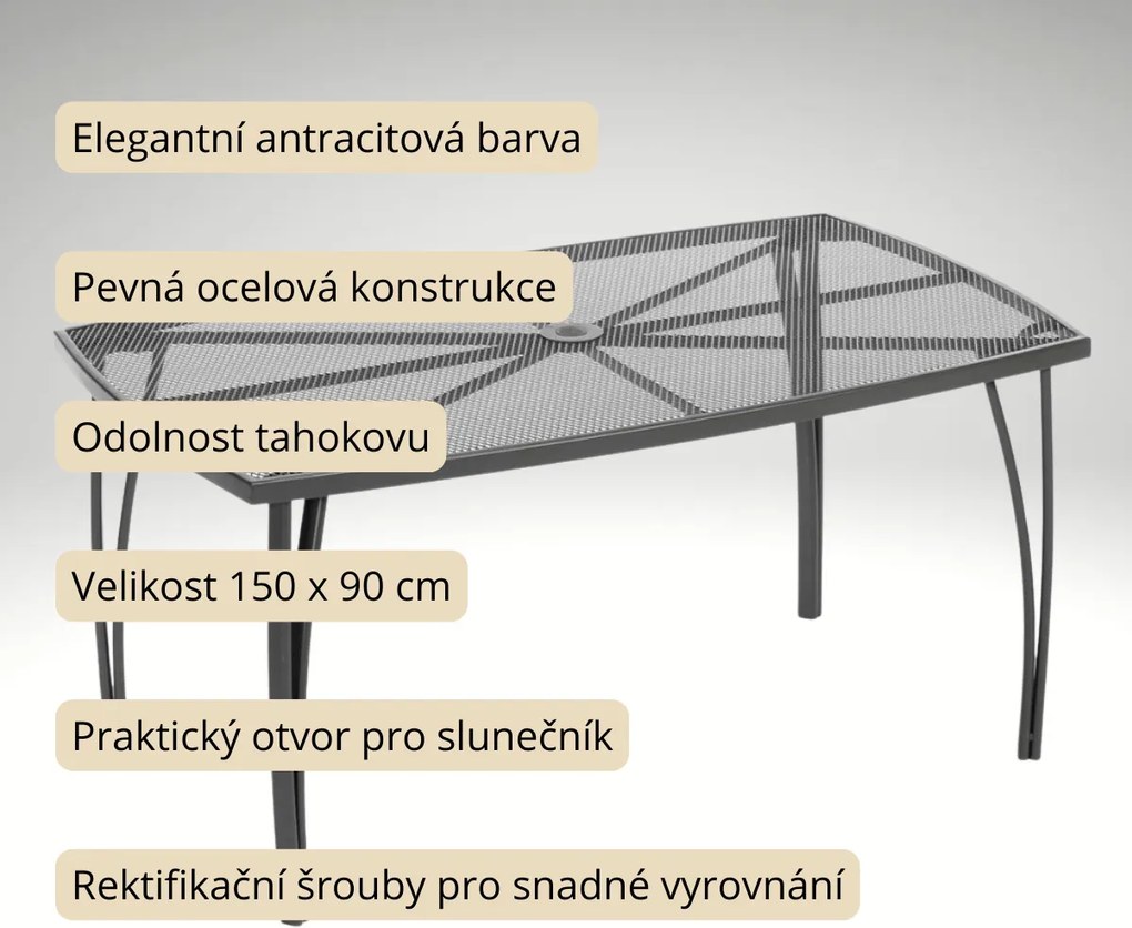 Vikio Zahradní kovový stůl 150x90cm V125 antracit