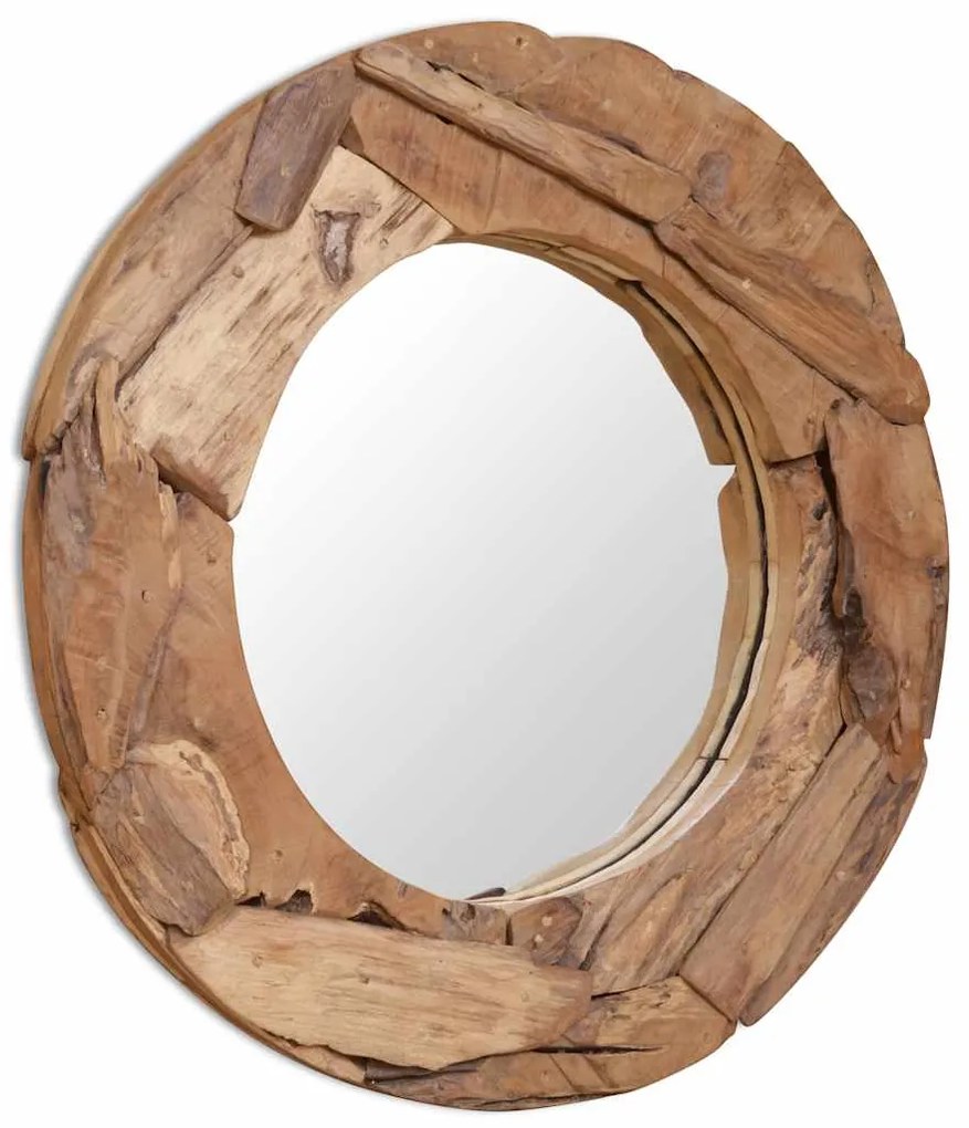 Dekorativní zrcadlo, kulaté, teak, 80 cm 244561