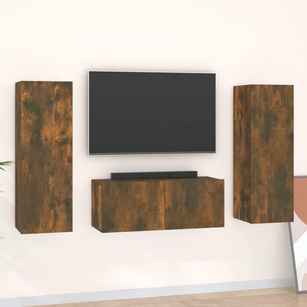 3dílný set TV skříněk kouřový dub kompozitní dřevo 3120233
