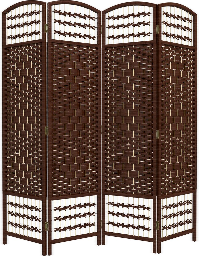 HOMCOM vnitřní paravent z dřeva, dělicí stěna skládací, 4 panely, 160 x 170 cm, hnědá