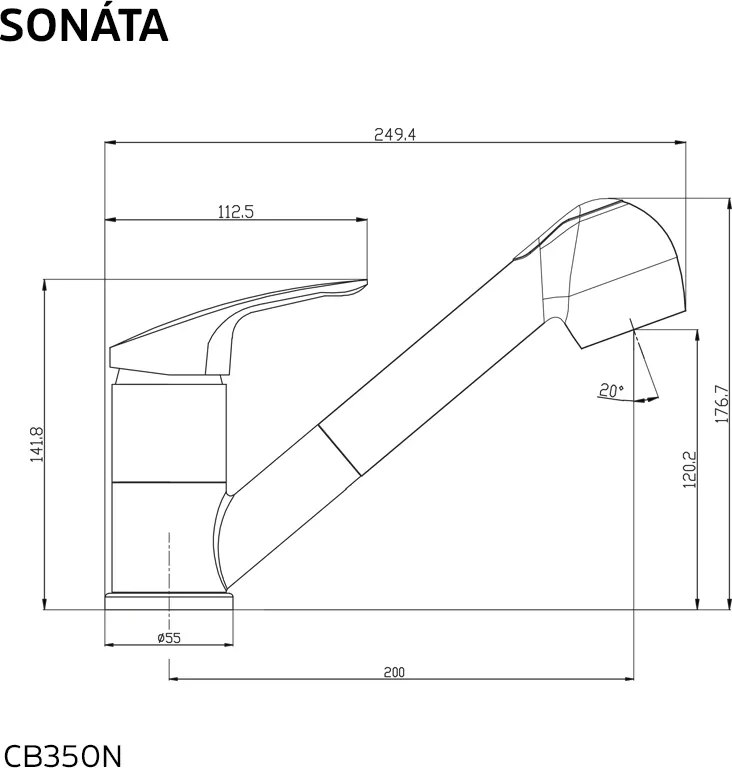 Mereo Mereo, Dřezová stojánková baterie, Sonáta, s výsuvnou sprchou, chrom, CB350N