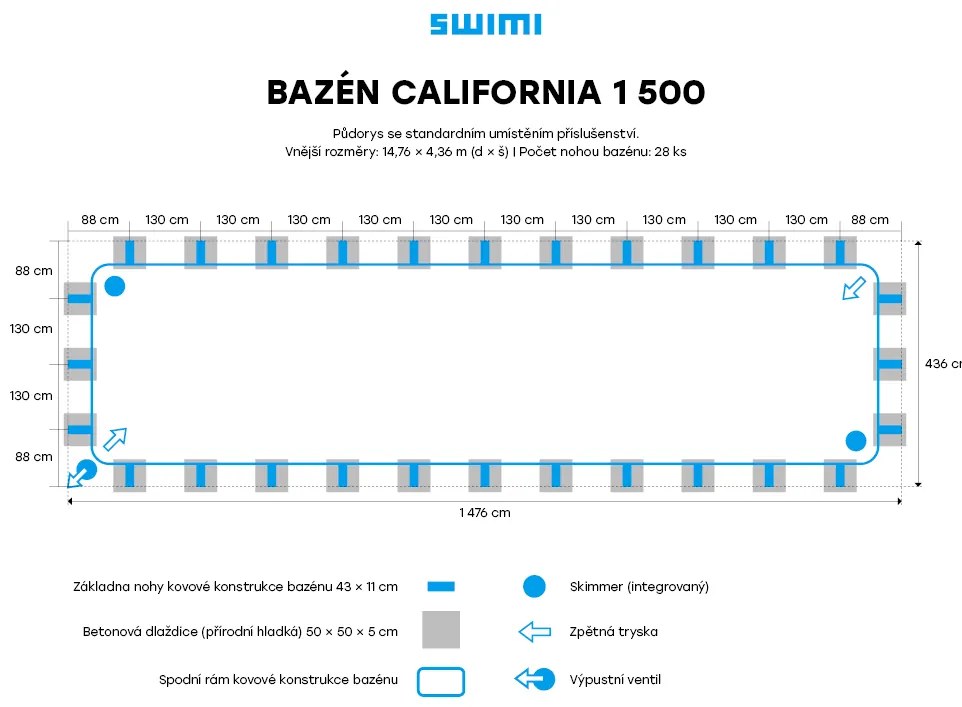 Technypools Bazénový set CALIFORNIA 1500 14,86 x 4,36 x 1,25 m (9979K) Barva: modrá