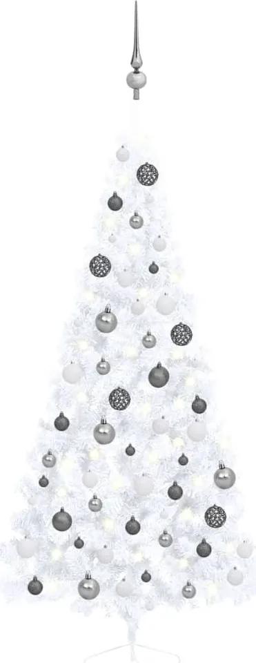 vidaXL Umělý vánoční půl stromek s LED a sadou koulí bílý 210 cm [3077571] Barva: Bílo-šedá