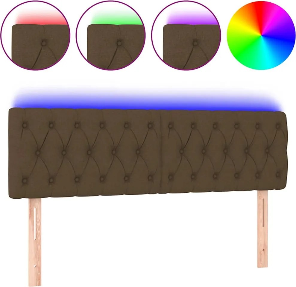 Čelo postele s LED tmavě hnědé 144 x 7 x 78/88 cm textil 3121949