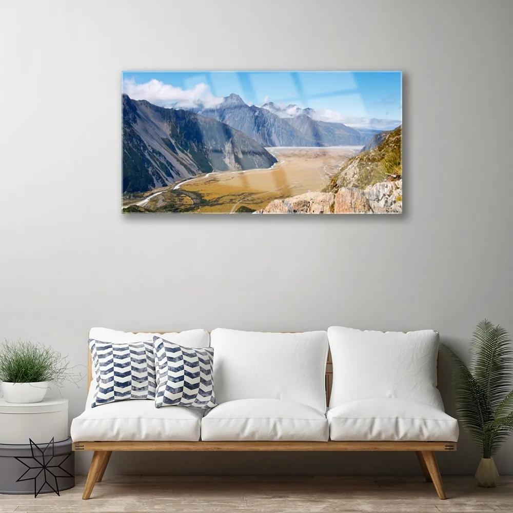 Obraz na skle Hory Údolí Krajina 100x50 cm