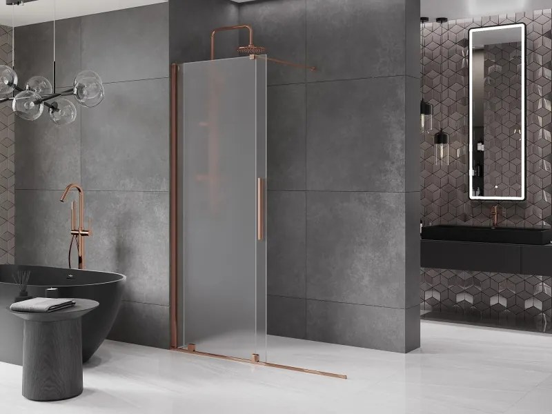 Mexen Velar sprchová stěna posuvná Walk-in 140 x 200 cm, matné sklo 8 mm, růžové zlato - 871-140-000-33-60