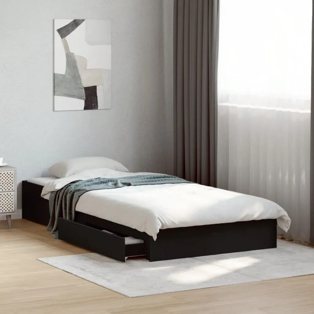 Rám postele se zásuvkami černý 75 x 190 cm kompozitní dřevo 3280714