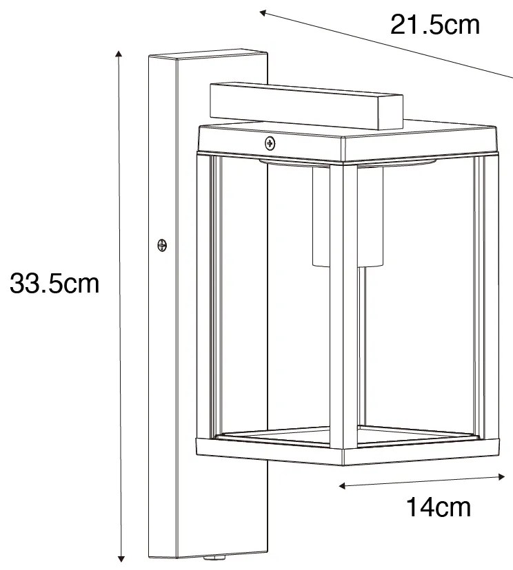 Venkovní nástěnná lampa černá s žebrovaným sklem a senzorem soumraku - Charlois