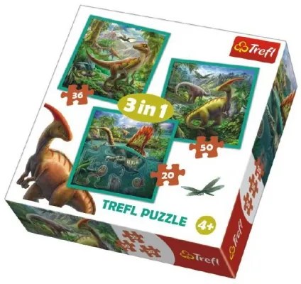 Puzzle 3v1 Svět Dinosaurů 20x19,5cm v krabici 28x28x6cm