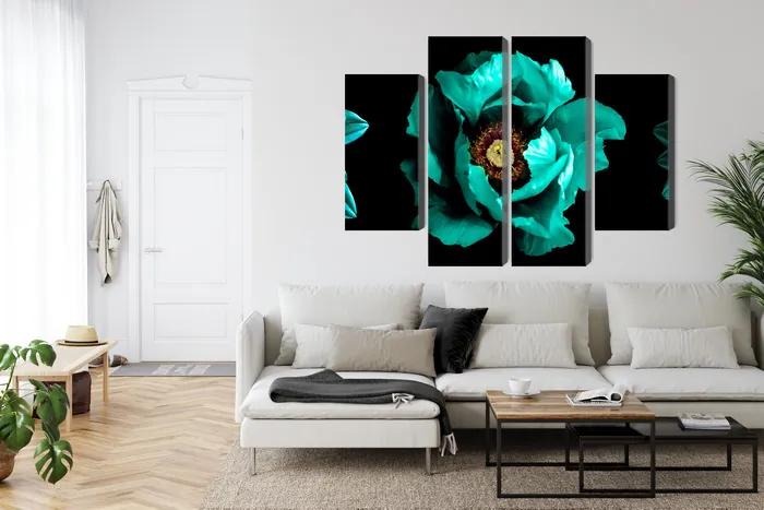 Vícedílný obraz Tyrkysové Květy Na Černém Pozadí Nedostatek Nedostatek Přírodní plátno 200x150