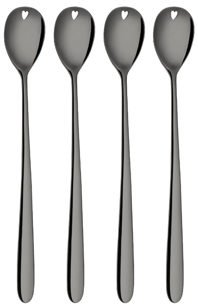 Latté lžičky se srdíčkem šedé 4 ks set – Love Cutlery - 116627