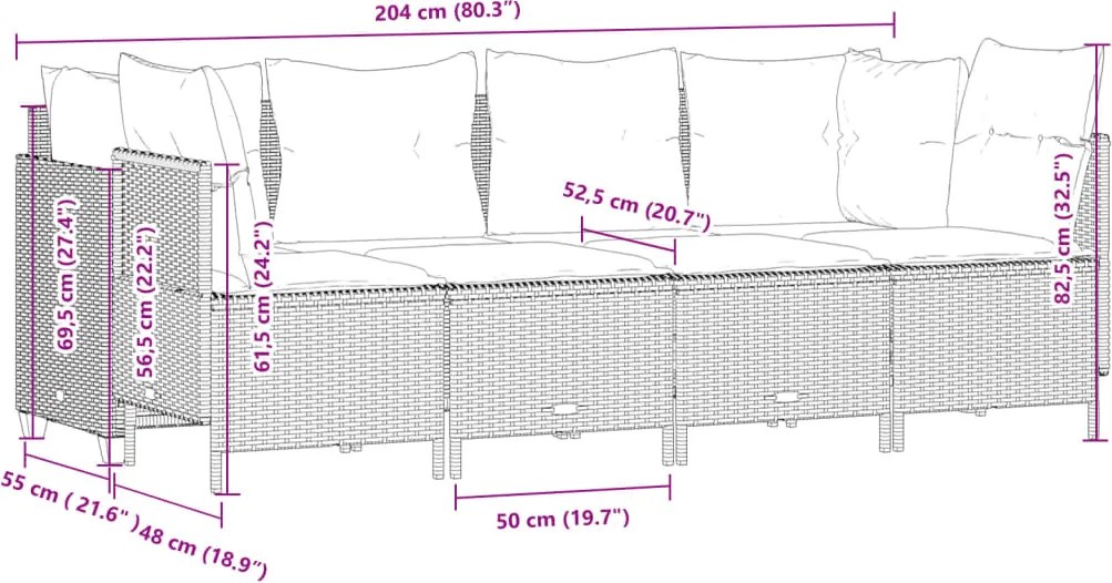 5dílná zahradní sedací souprava a podušky světle šedá polyratan 3261526