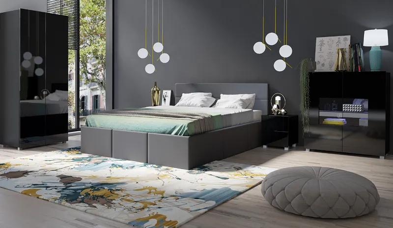 Ložnice Calabrini Zvolte barevné provedení: Černý lesk, Barva postele: Soft 11 - černá