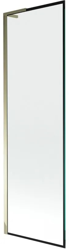 Mexen Next L, 1-křídlová vanová zástěna 60 x 150 cm, 6mm čiré sklo-černý vzor, ​​zlatý lesklý profil, 895-060-000-03-70-50