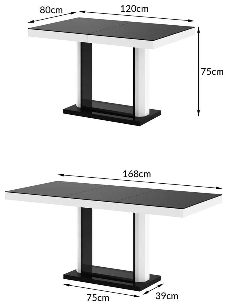 Jídelní stůl QUADRO 120 (černá lesk/bílá lesk/černá lesk)