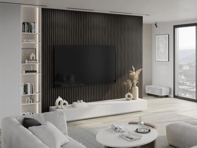 Mexen Lam-F, akustické stěnové lamely 275 × 30 cm, plstěný podklad 8 mm, technická dýha, ořech stříbřitý, S105-275307-3015-009