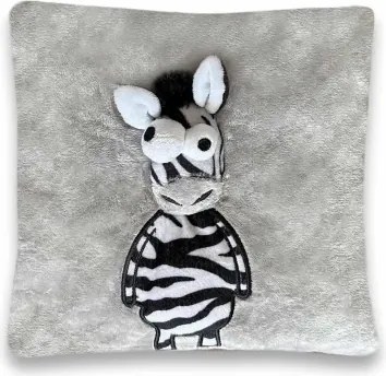 Dětský plyšový polštář 3D zebra 25x25 cm, šedý