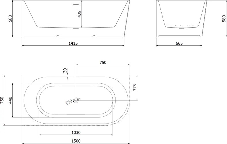 Mexen Silo, rohová volně stojící rýhovaná vana, levá, 150 x 75 cm, bílá lesklá, 52891507500L-SS