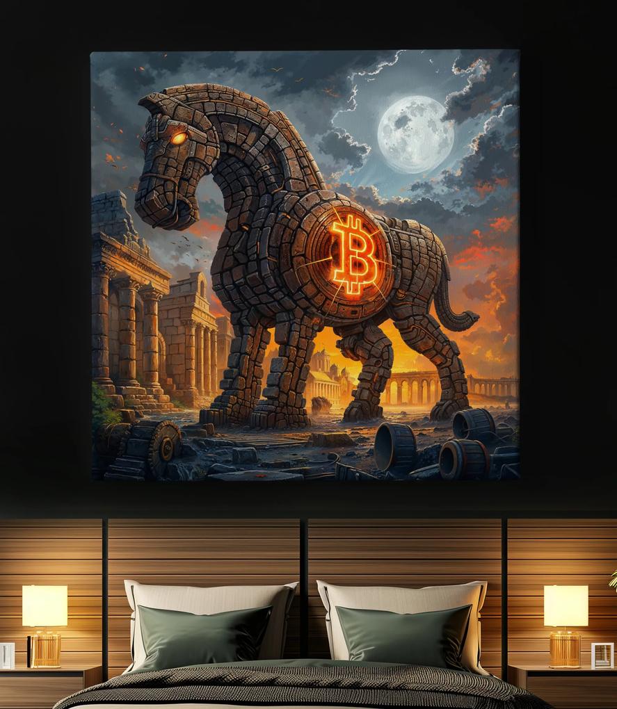 Obraz na plátně - Bitcoin, Trojský kůň, Ancient Bank FeelHappy.cz Velikost obrazu: 80 x 80 cm