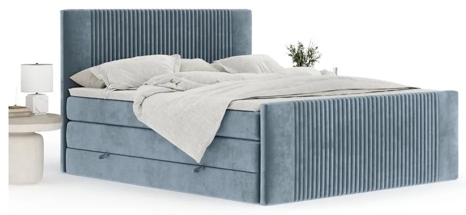 Modrá boxspring postel s úložným prostorem 180x200 cm Bergamo – Maison de Rêve