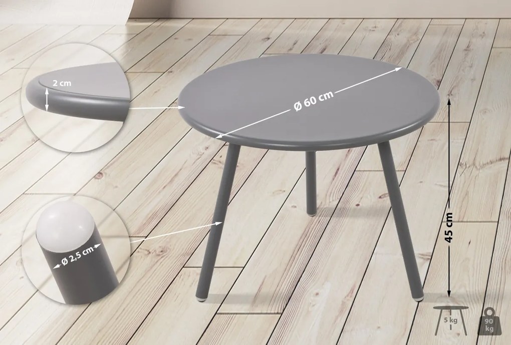 Konferenční stolek Minot - v45 x Ø60 cm - Tmavě šedá