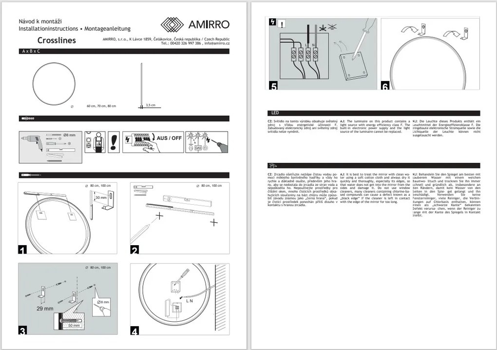 Zrcadlo kulaté na zeď do pokoje do ložnice do předsíně a na chodbu koupelny nalepovací CROSSLINES kruh průměr 80 cm s LED podsvíceným zdobeným okrajem 411-095
