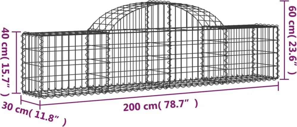 Klenuté gabionové koše 4 ks 200x30x40/60 cm pozinkované železo 3146049