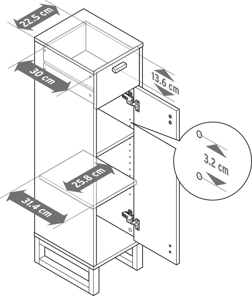 Tchibo - Odkládací koupelnová skříňka se zásuvkou a dvířky - barva: bílá