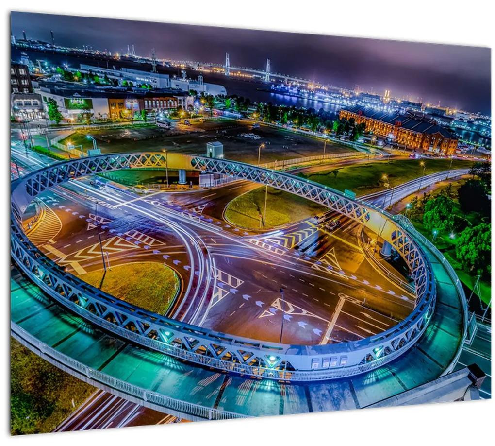 Skleněný obraz - panorama nočního města (70x50 cm)