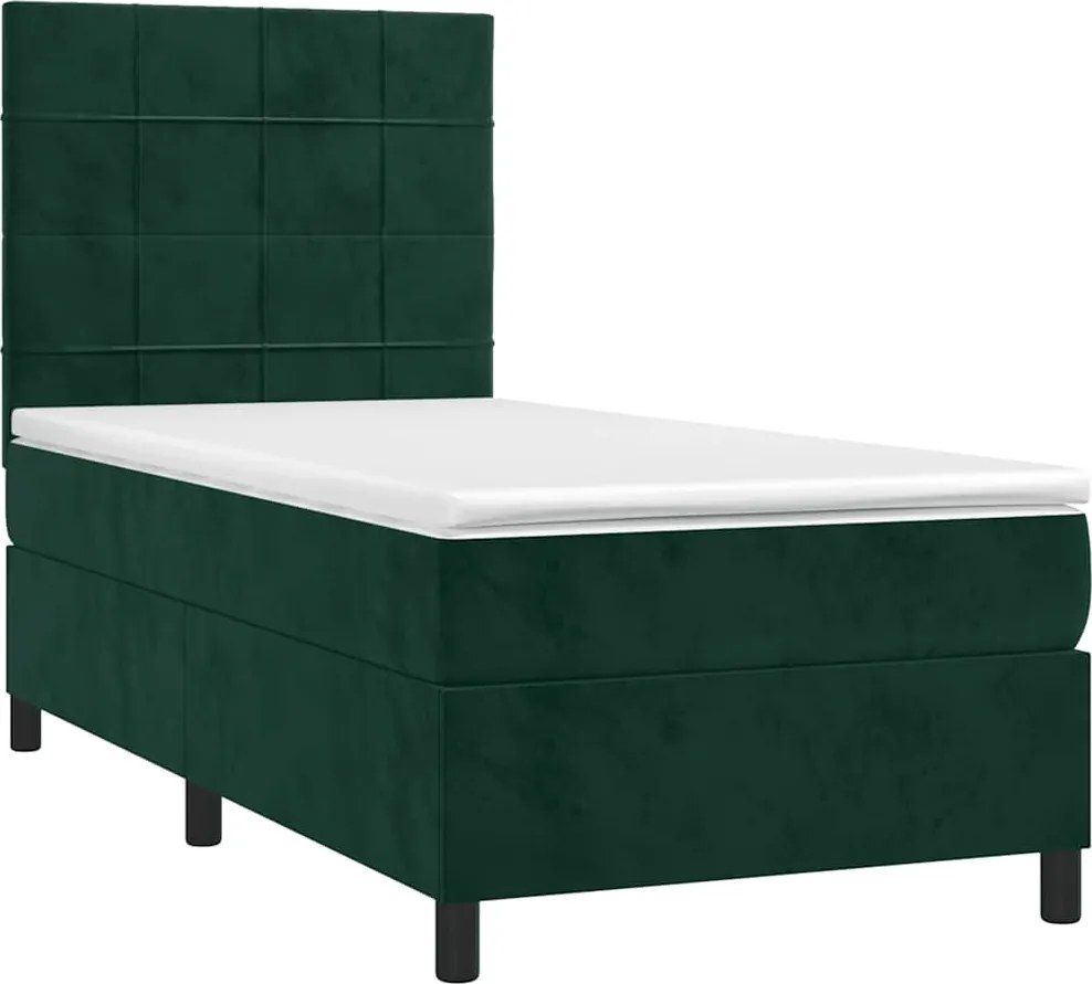 Box spring postel s matrací a LED tmavě zelená 100x200 cm samet 3136110