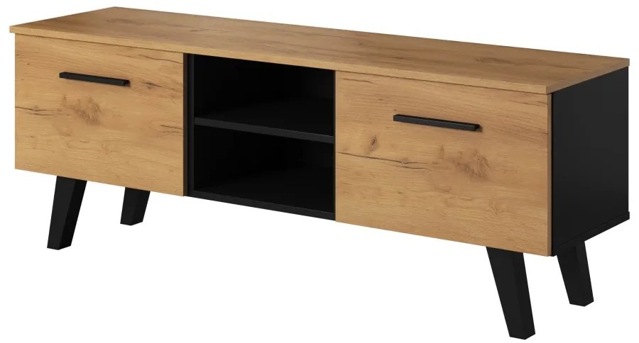 Vivaldi TV stolek Nord 140 cm černý mat/dub kraft zlatý