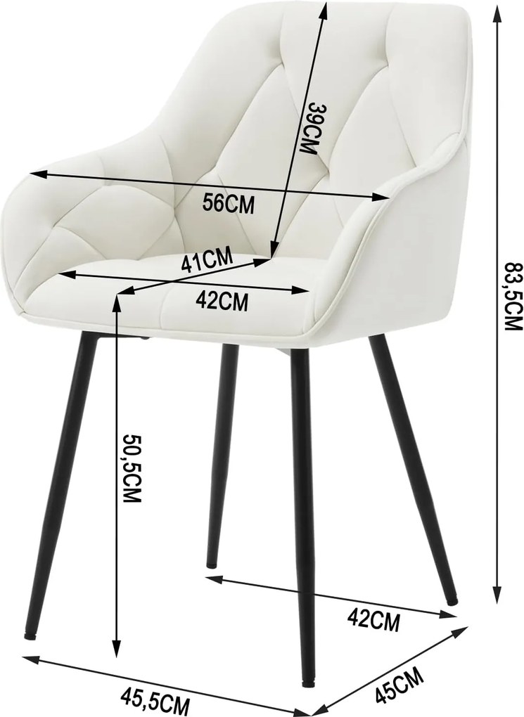 WOLTU Jídelní židle – sada 2 ks, čalouněné, velur, krémové