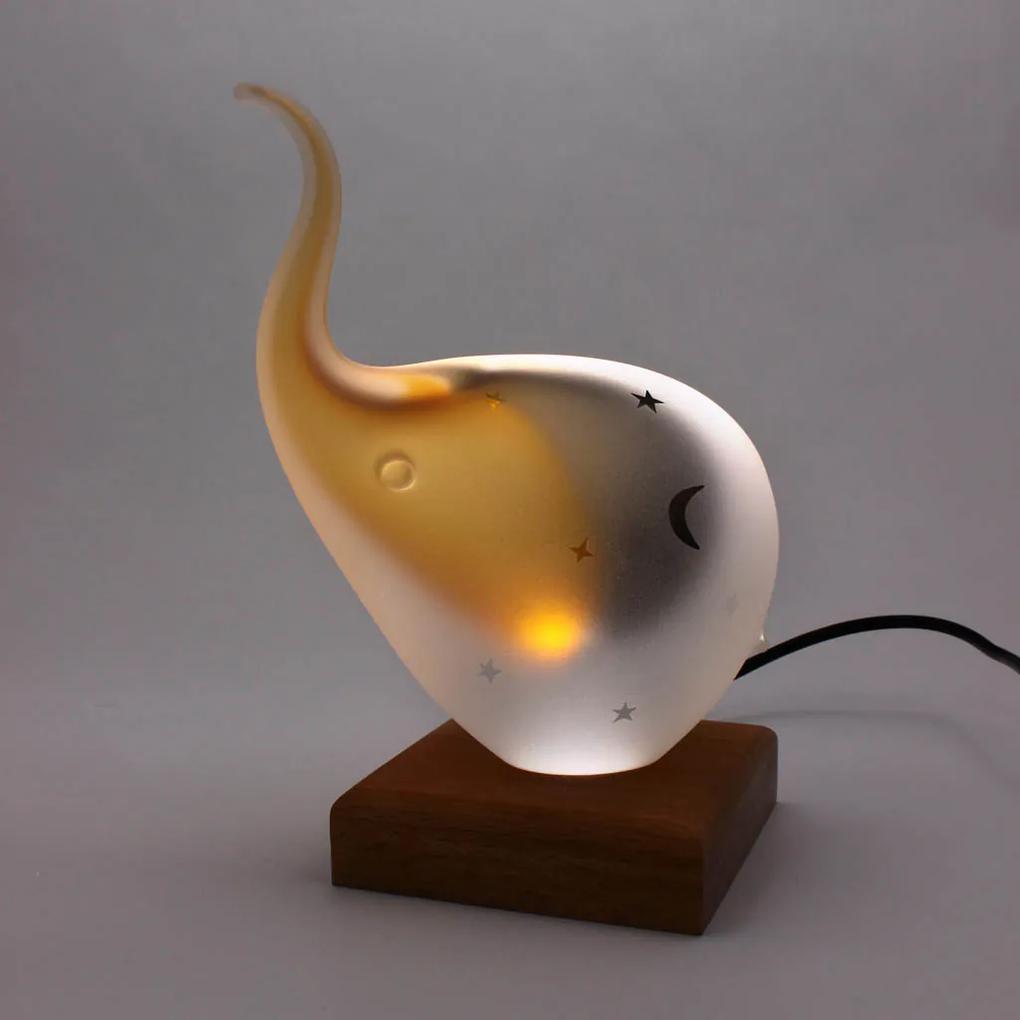 Skleněná lampa - slon, TIGER - zlatý topaz a kouřově černá, 22 cm | České sklo od Artcristal Bohemia
