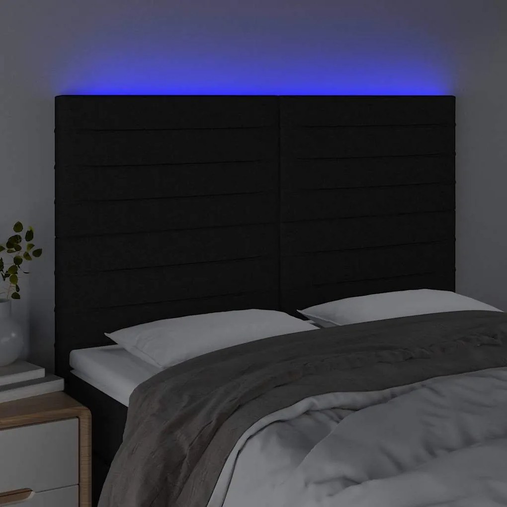 Čelo postele s LED černé 144x5x118/128 cm textil 3122564